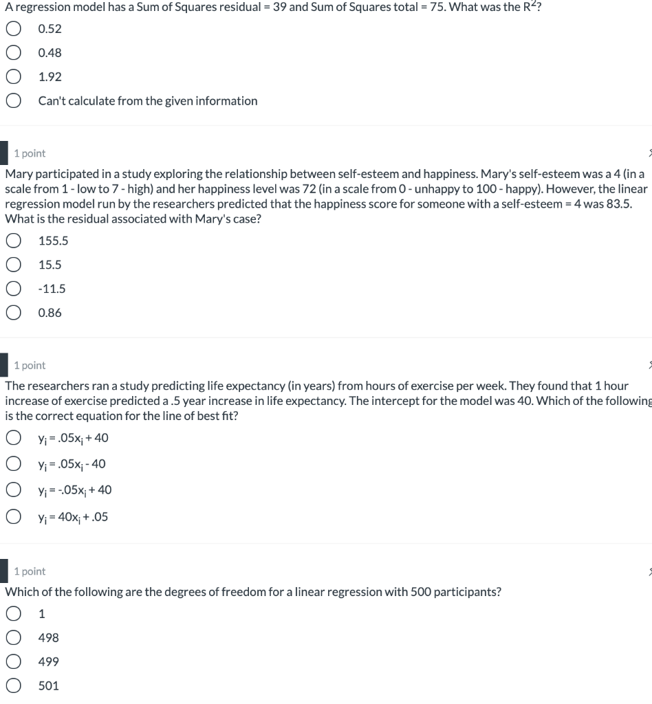 Solved A regression model has a Sum of Squares residual = 39 | Chegg.com