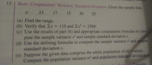 Solved 13. | Basic Computation: Variance, Standard Deviation | Chegg.com
