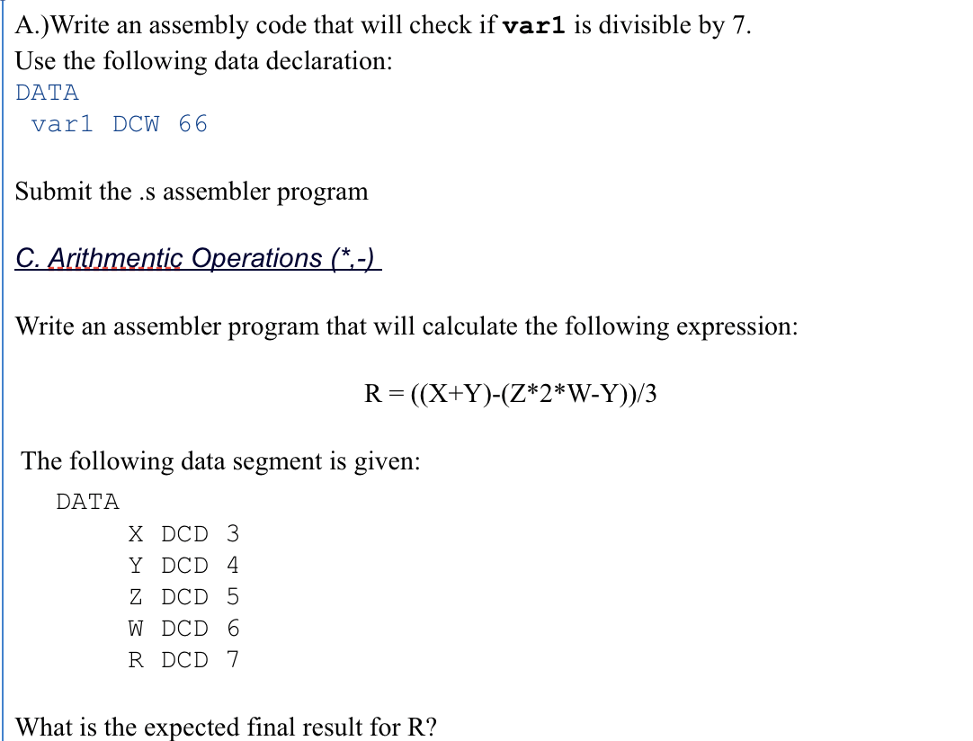 Solved A.)Write an assembly code that will check if var1 is | Chegg.com