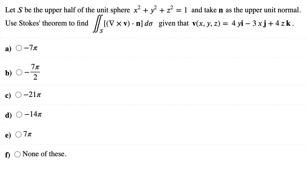 Solved Let S be the upper half of the unit sphere x² + y² + | Chegg.com