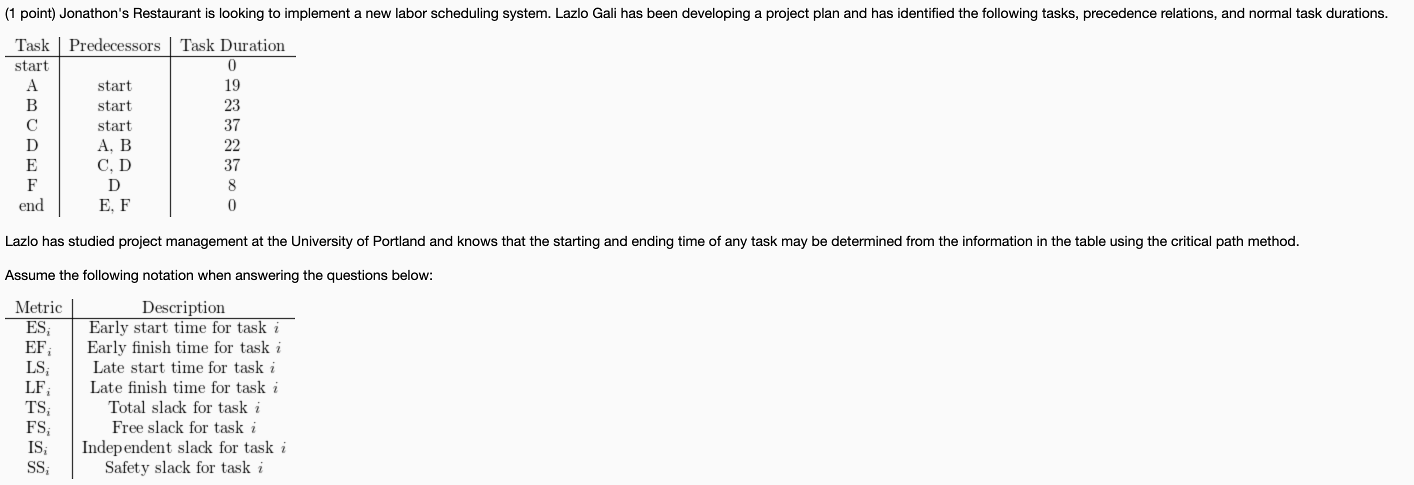 Solved Assume the following notation when answering the | Chegg.com