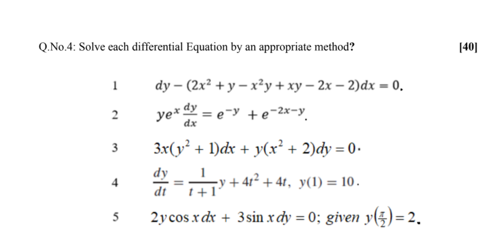 Solved Q.No.4: Solve each differential Equation by an | Chegg.com
