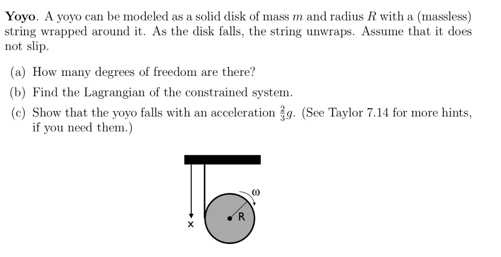 Solved Yoyo. A yoyo can be modeled as a solid disk of mass m | Chegg.com