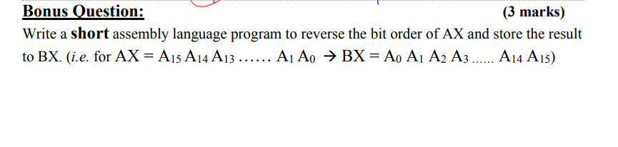 Solved Bonus Question: (3 marks) Write a short assembly | Chegg.com