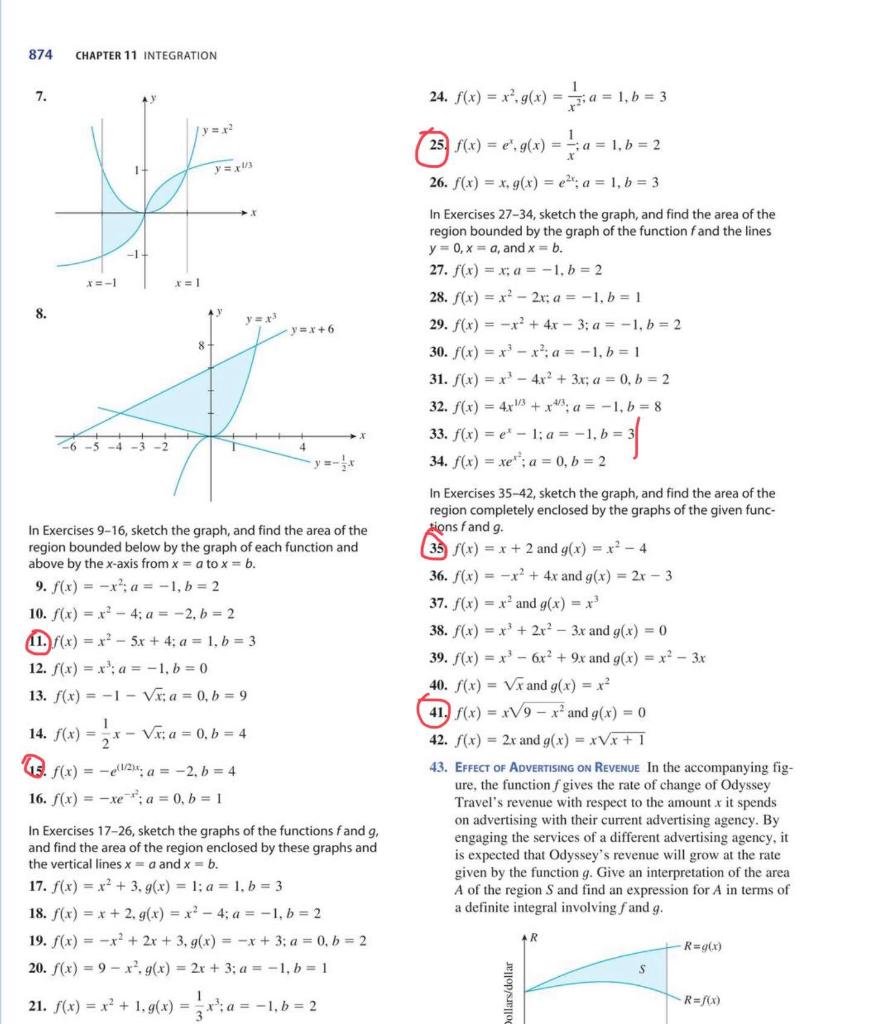 Solved 874 CHAPTER 11 INTEGRATION 7. 24. f(x) = x;9(x) = ; a | Chegg.com