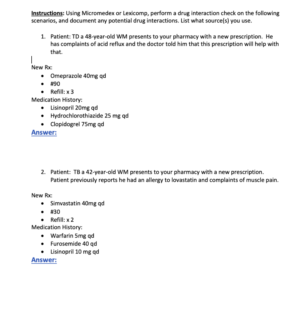 Solved Instructions: Using Micromedex or Lexicomp, perform a | Chegg.com