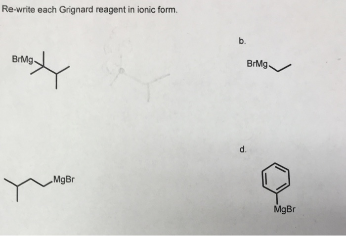 Solved Re-write each Grignard reagent in ionic form. b. BrMg | Chegg.com