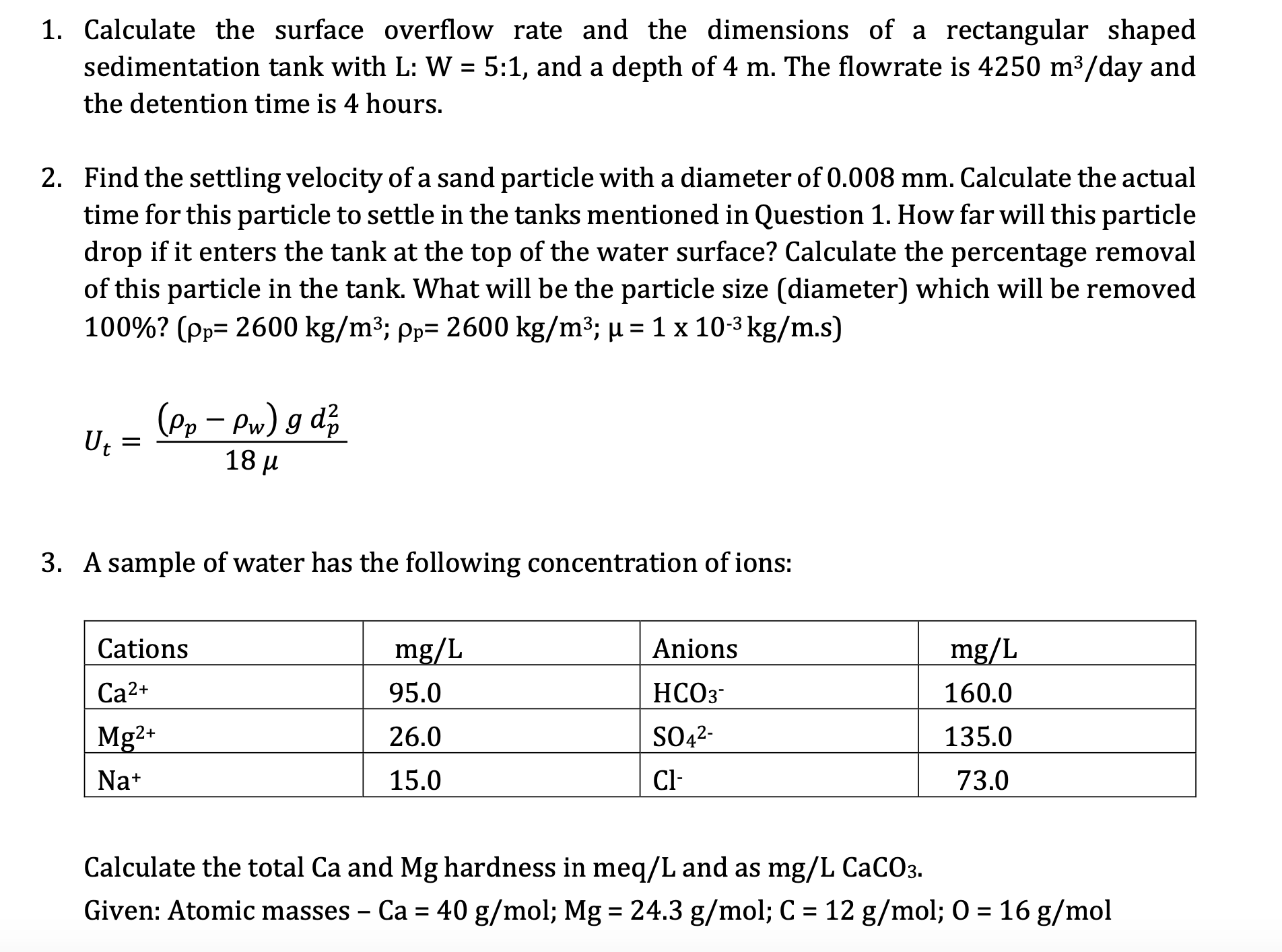 Solved Calculate the surface overflow rate and the | Chegg.com