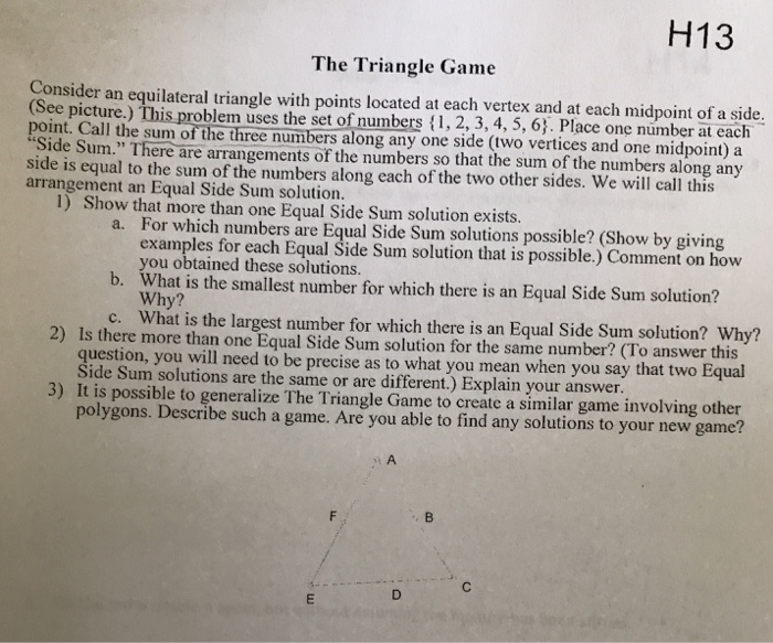 Solved H13 The Triangle Game Consider an equilateral | Chegg.com