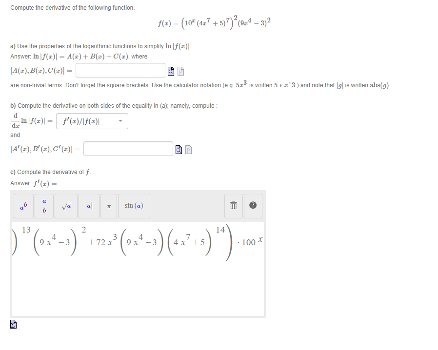 Solved Compute the derivative of the following function. | Chegg.com