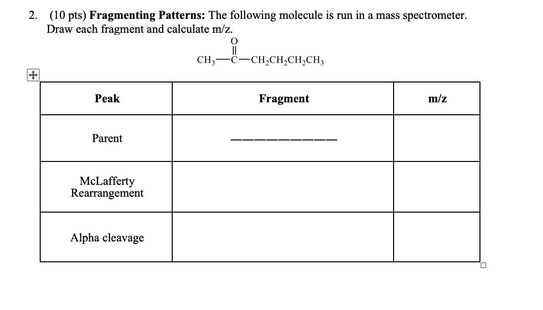 Solved (10 pts) Fragmenting Patterns: The following molecule | Chegg.com
