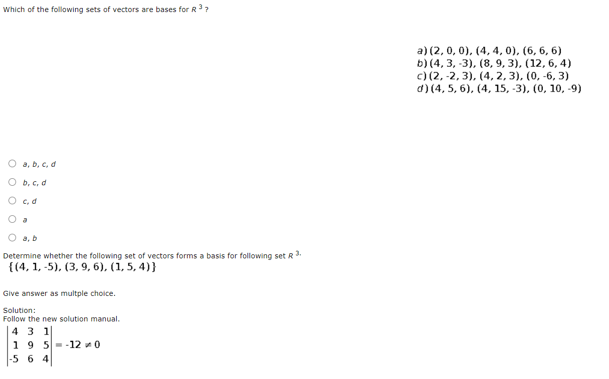 Solved Which of the following sets of vectors are bases for | Chegg.com