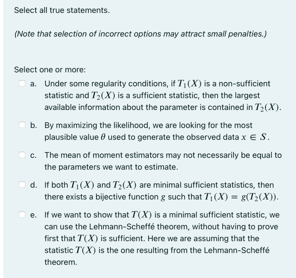 Solved Select all true statements. (Note that selection of | Chegg.com
