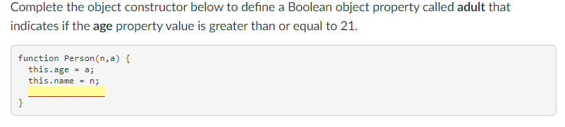 Solved Complete the object constructor below to define a | Chegg.com