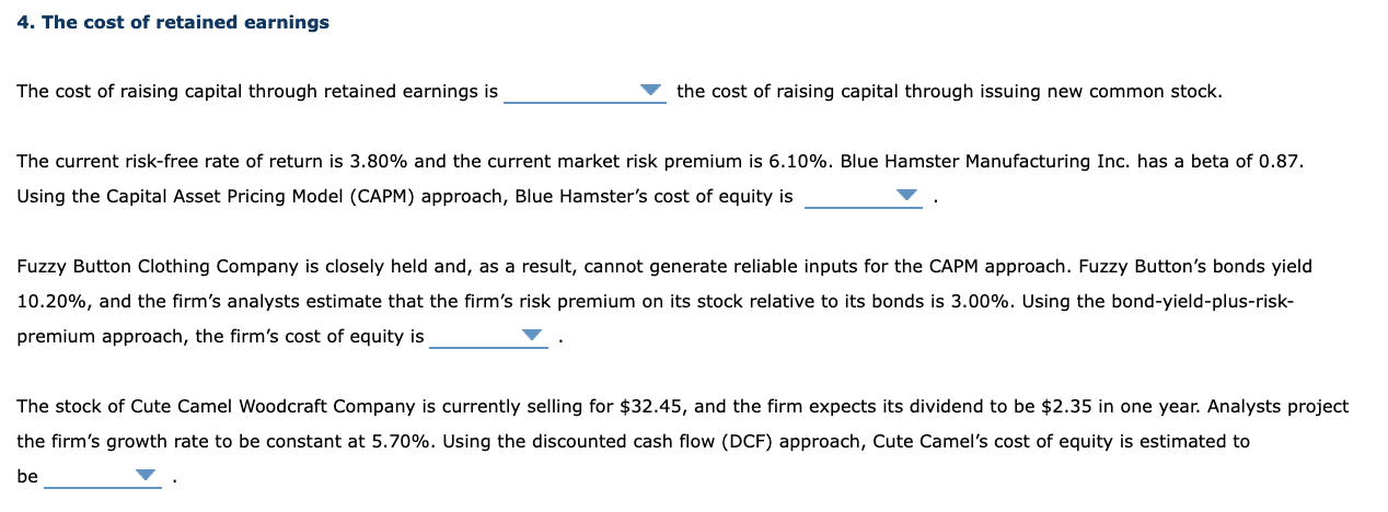Solved The cost of raising capital through retained earnings | Chegg.com