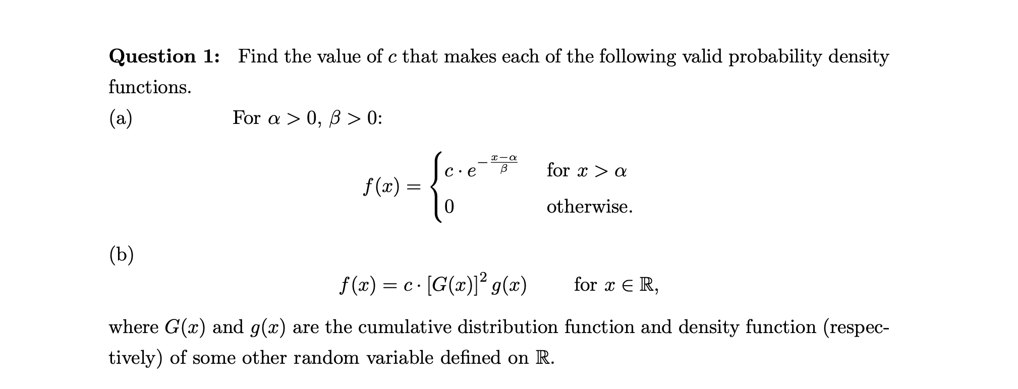 Solved с Question 1: Find the value of c that makes each of | Chegg.com