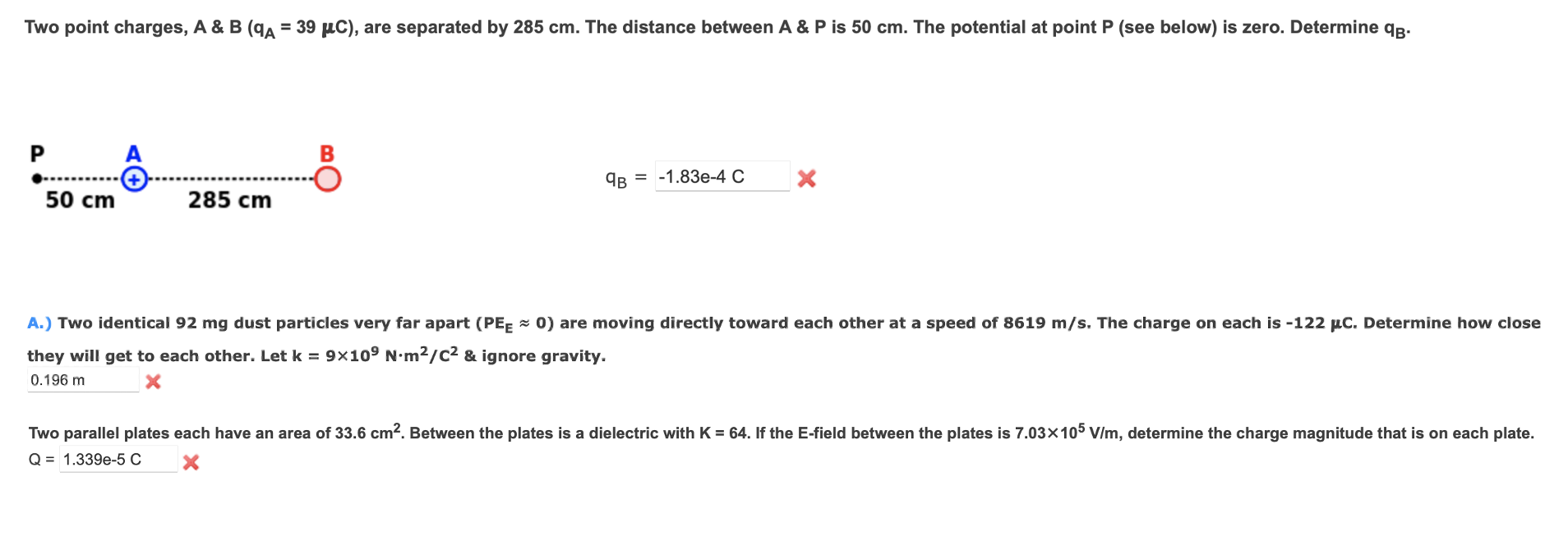 Solved Two point charges, A&B(qA=39μC), ﻿are separated by | Chegg.com