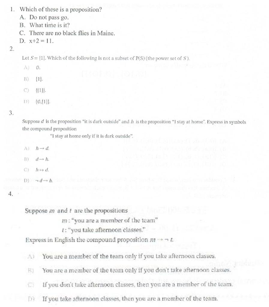 Solved 1. Which of these is a proposition? A. Do not pass | Chegg.com