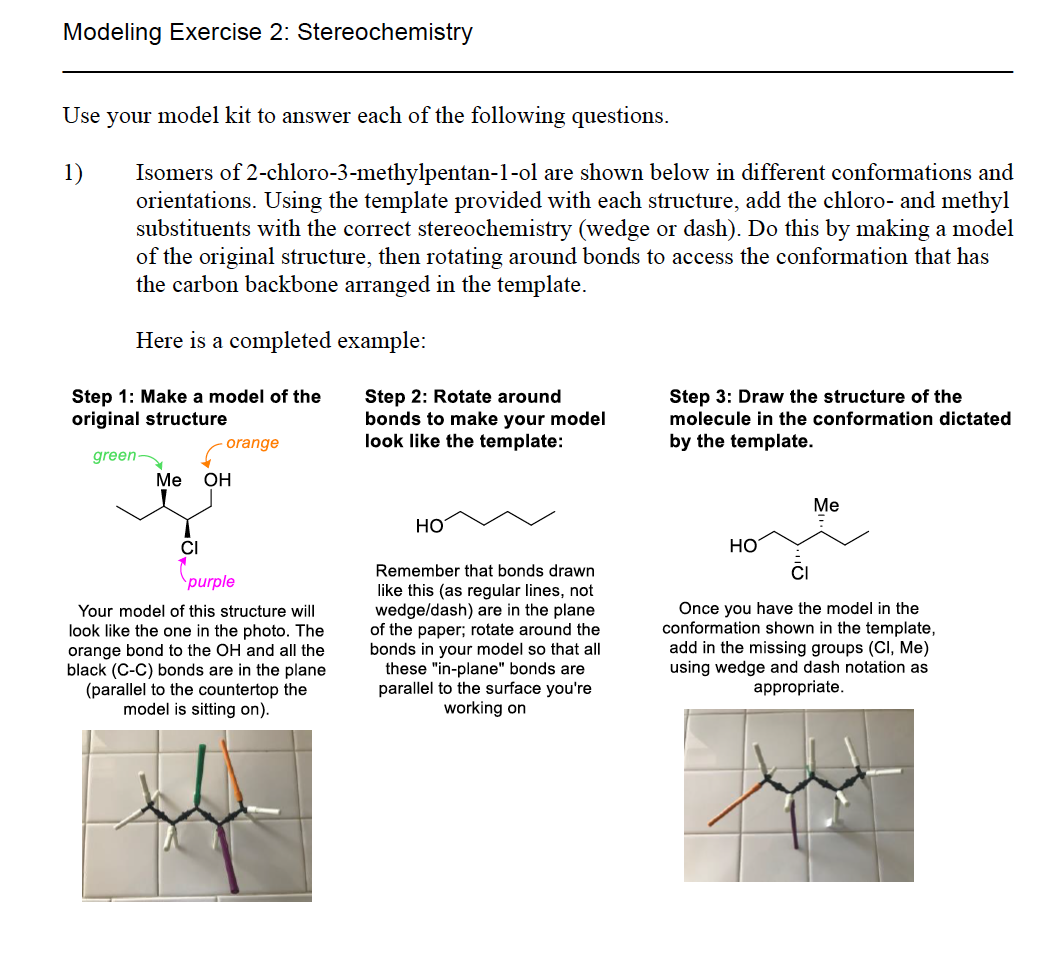 Solved Modeling Exercise 2: Stereochemistry Use your model | Chegg.com
