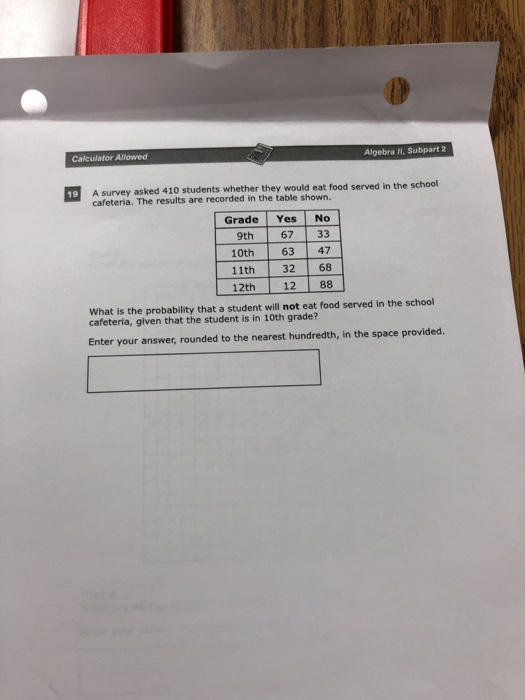 Solved Calculator Allowed Algebra II, Subpart 2 19 A survey | Chegg.com