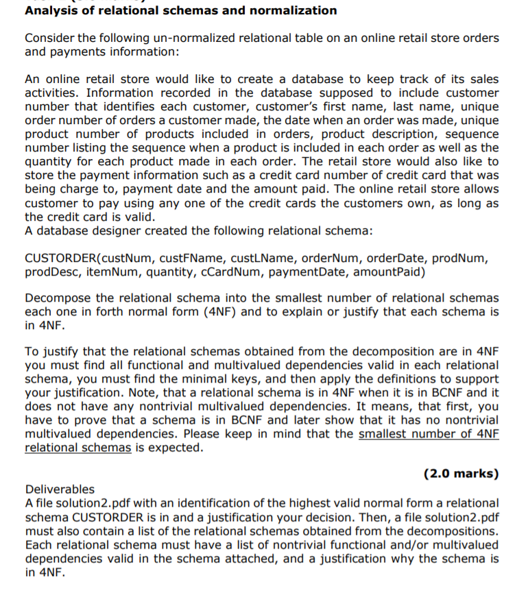 Analysis of relational schemas and normalization | Chegg.com
