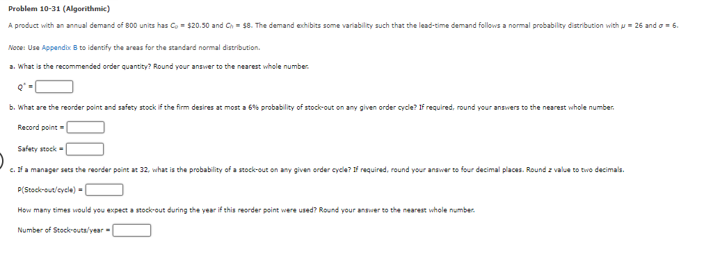 Solved Problem 10-31 (Algorithmic)Note: Use Appendix B to | Chegg.com