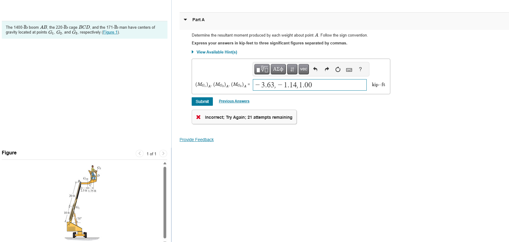 Solved The 1400-lb ﻿boom AB, ﻿the 220-lb ﻿cage BCD, ﻿and the | Chegg.com