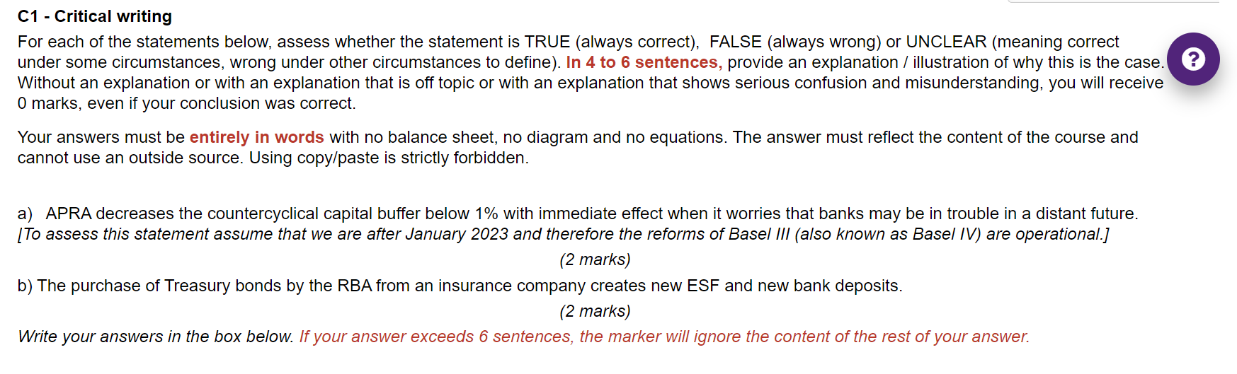 C1-critical writing For each of the statements below, | Chegg.com