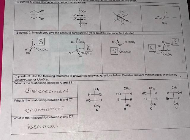 Solved ate configuration (R or S ) of the stereocenter ind | Chegg.com