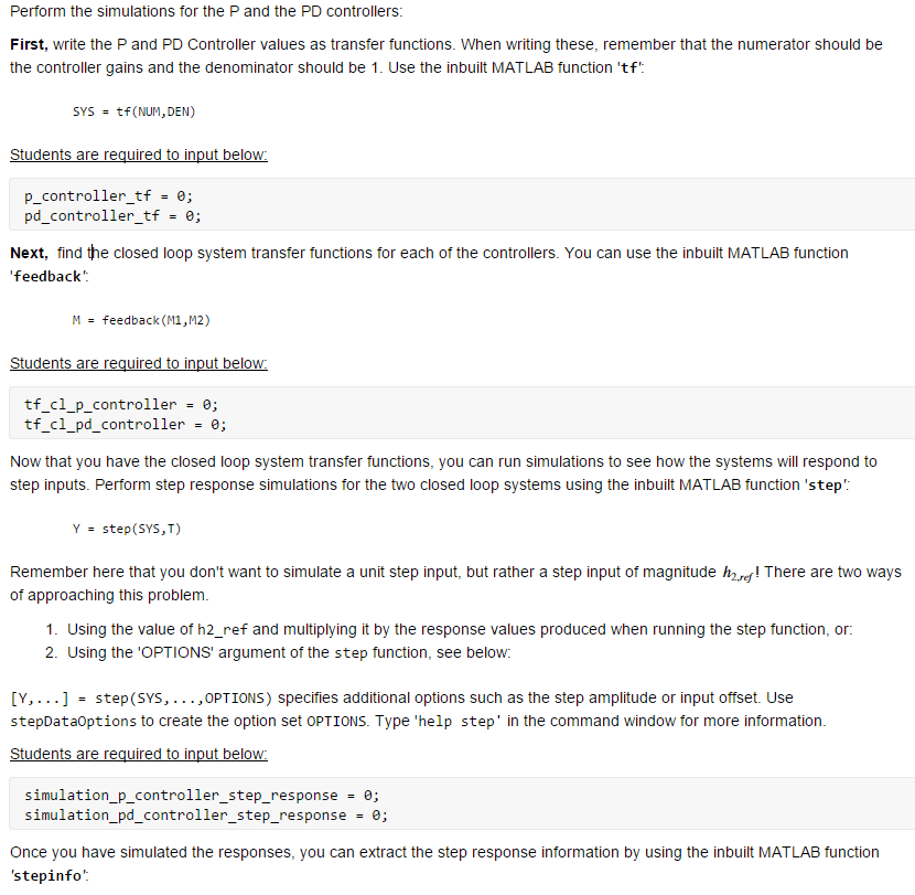 This project requires you to design P and PD | Chegg.com