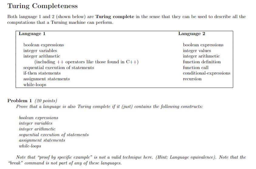Solved Turing Completeness Both language 1 and 2 (shown | Chegg.com