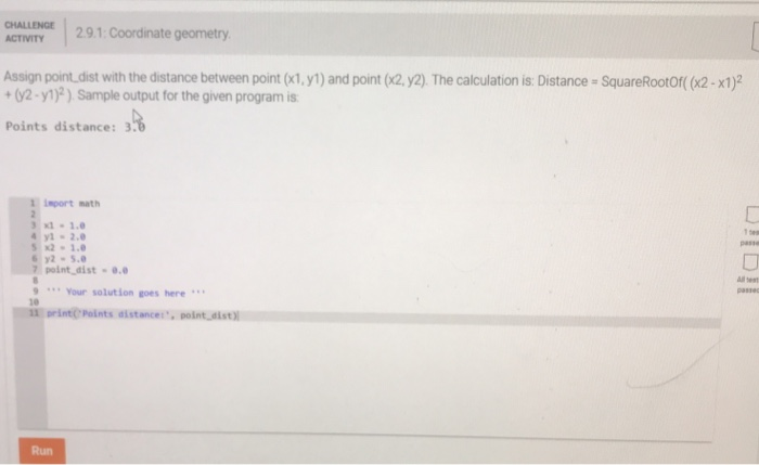 Solved acawrw CHALLENGE ACTIVITY 291: Coordinate geometry | Chegg.com