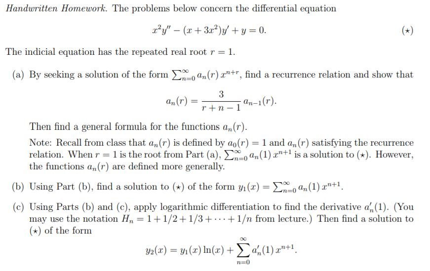 Solved Handwritten Homework. The problems below concern the | Chegg.com
