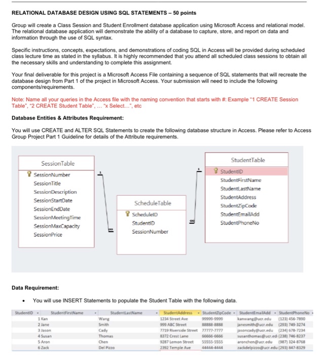 Solved RELATIONAL DATABASE DESIGN USING SQL STATEMENTS 50 | Chegg.com