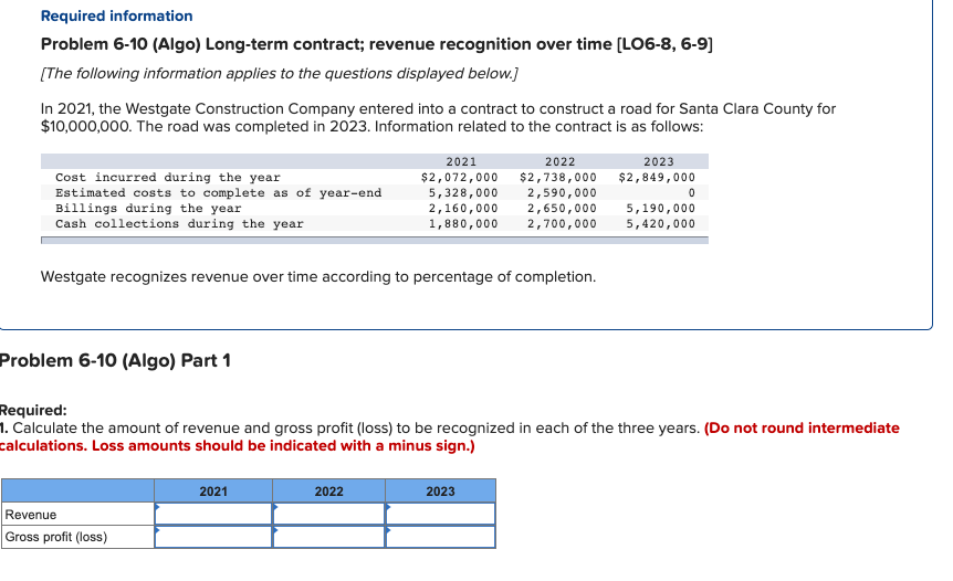 Solved Required information Problem 6-10 (Algo) Long-term | Chegg.com
