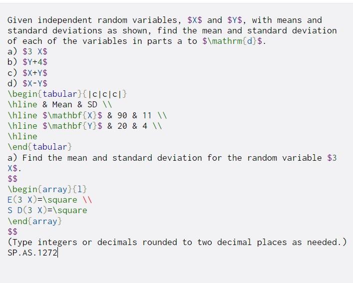 Solved Given independent random variables, $X$ and $y$, with | Chegg.com