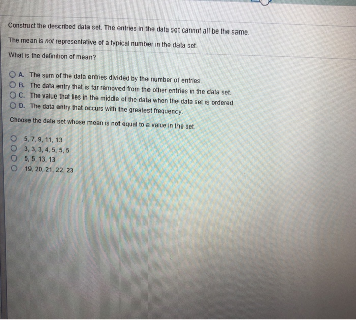 Solved Construct The Described Data Set The Entries In The
