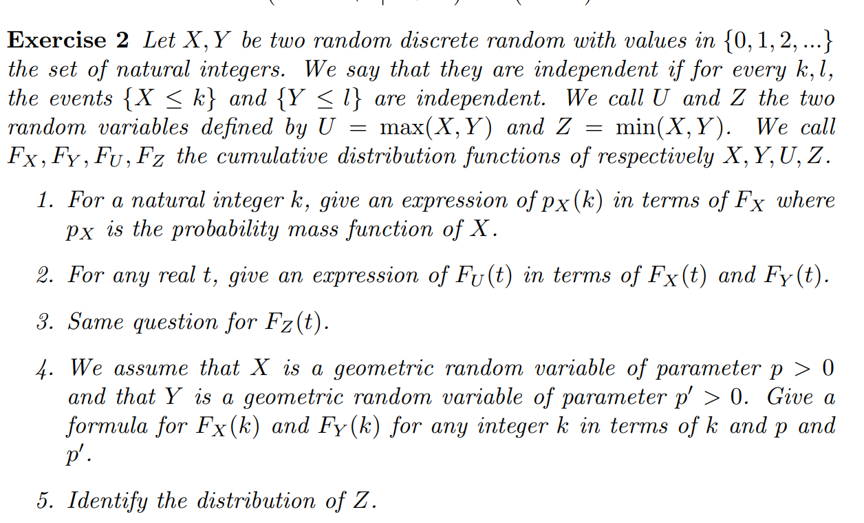 Solved Exercise 2 Let X,Y be two random discrete random with | Chegg.com