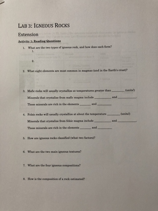 Solved LAB 3: IGNEOUS ROCKS Extension 1. What are the two | Chegg.com