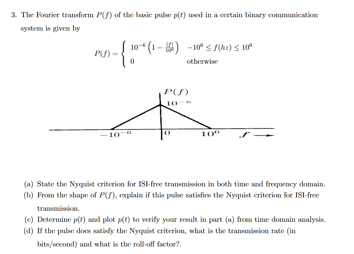 Solved by an EXPERT The Fourier transform P(f) of ﻿the basic pulse p(t) | Chegg.com