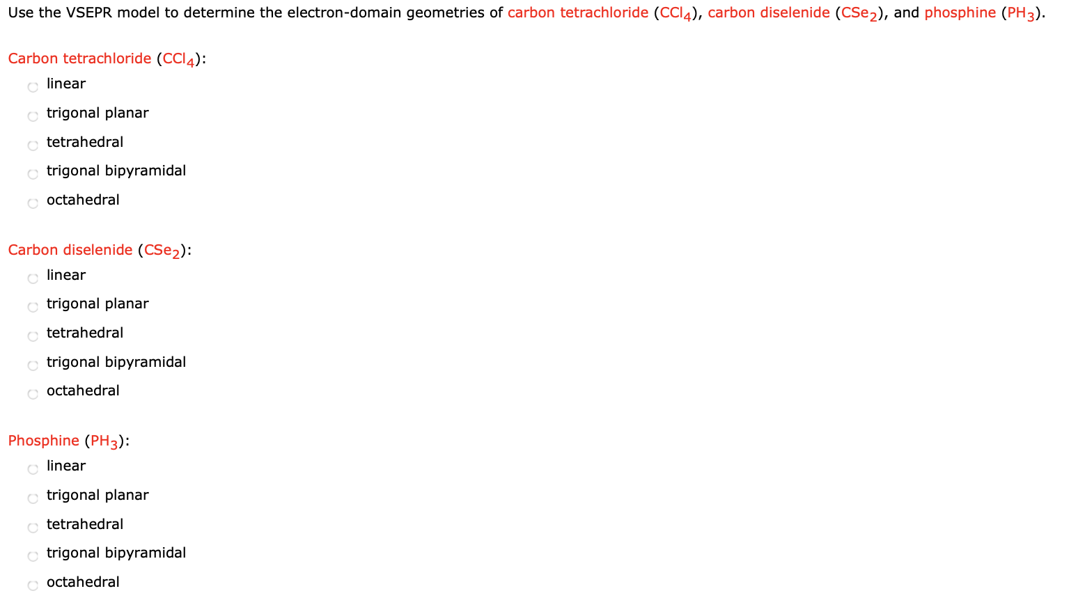 Solved Use the VSEPR model to determine the electron-domain | Chegg.com