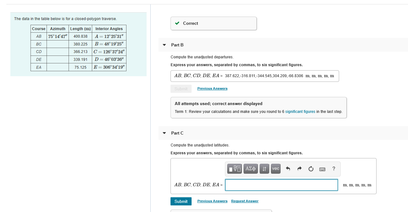 Solved The data in the table below is for a closed-polygon | Chegg.com