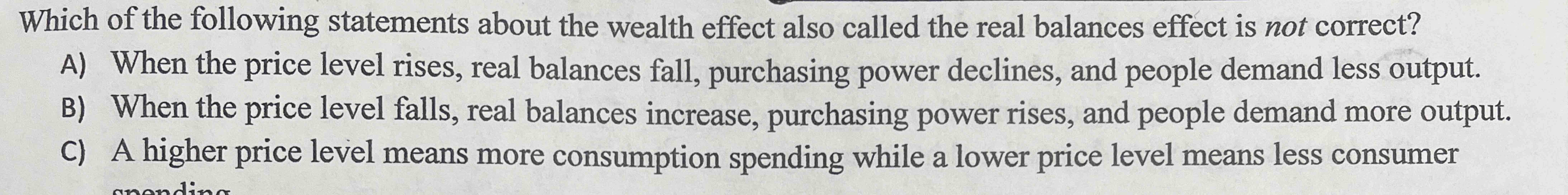 Solved Which of the following statements about the wealth | Chegg.com