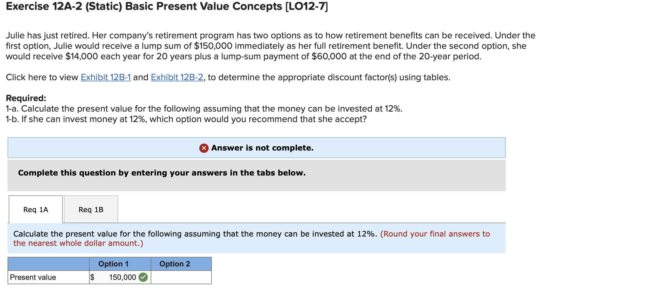 Solved Exercise 12A-2 (Static) Basic Present Value Concepts | Chegg.com