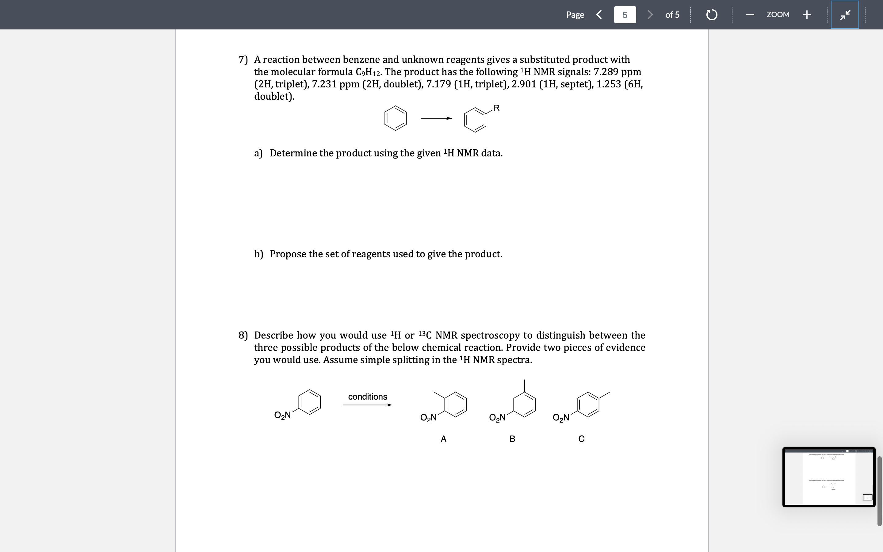 Solved 7) A reaction between benzene and unknown reagents | Chegg.com