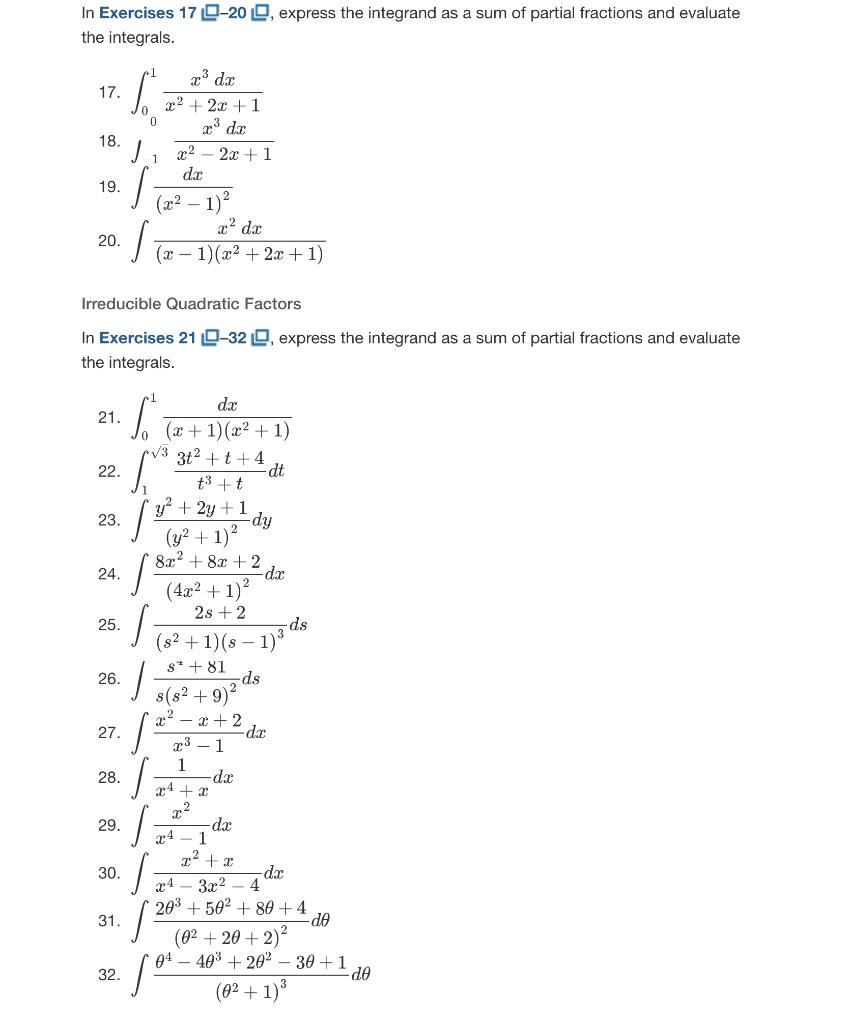 Solved In Exercises 17 0-20 , express the integrand as a sum | Chegg.com