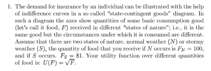 Solved 1. The demand for insurance by an individual can be | Chegg.com