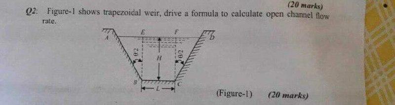 Solved (20 marks) 02: Figure-1 shows trapezoidal weir, drive | Chegg.com