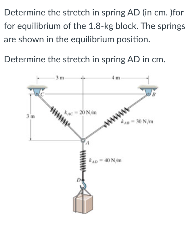 Solved Determine the stretch in spring AD (in cm. )for for | Chegg.com