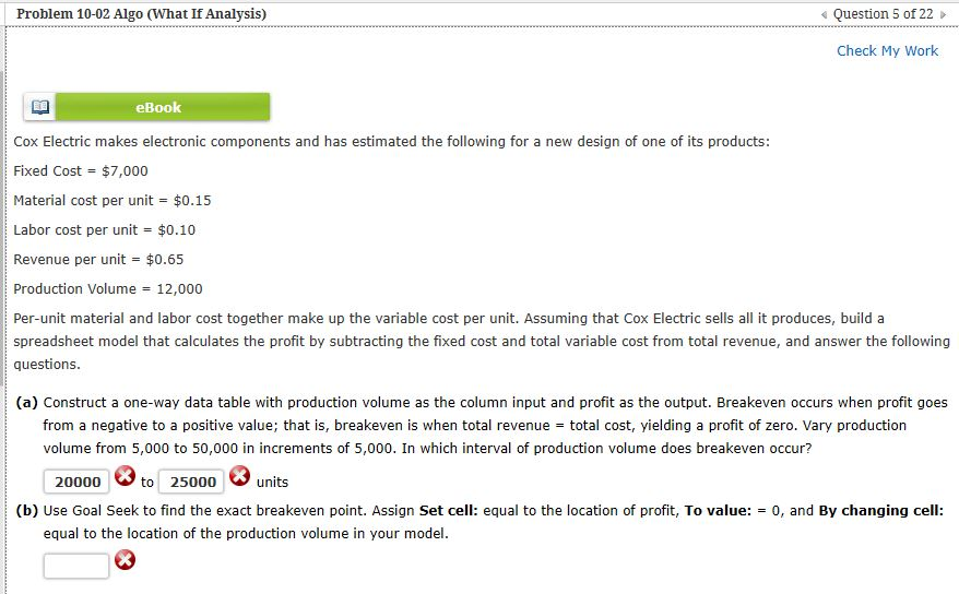 Solved Problem 10-02 Algo (What If Analysis) Question 5 of | Chegg.com